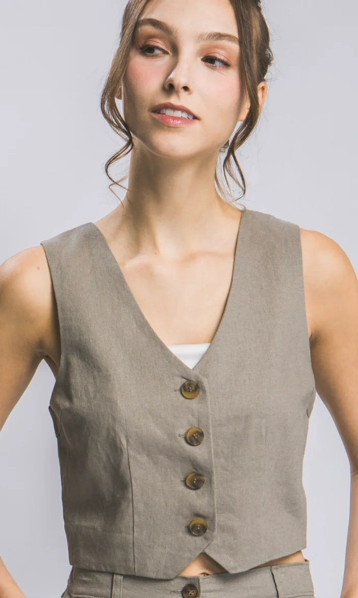 Grey Linen Button Vest – Ruby Mae's